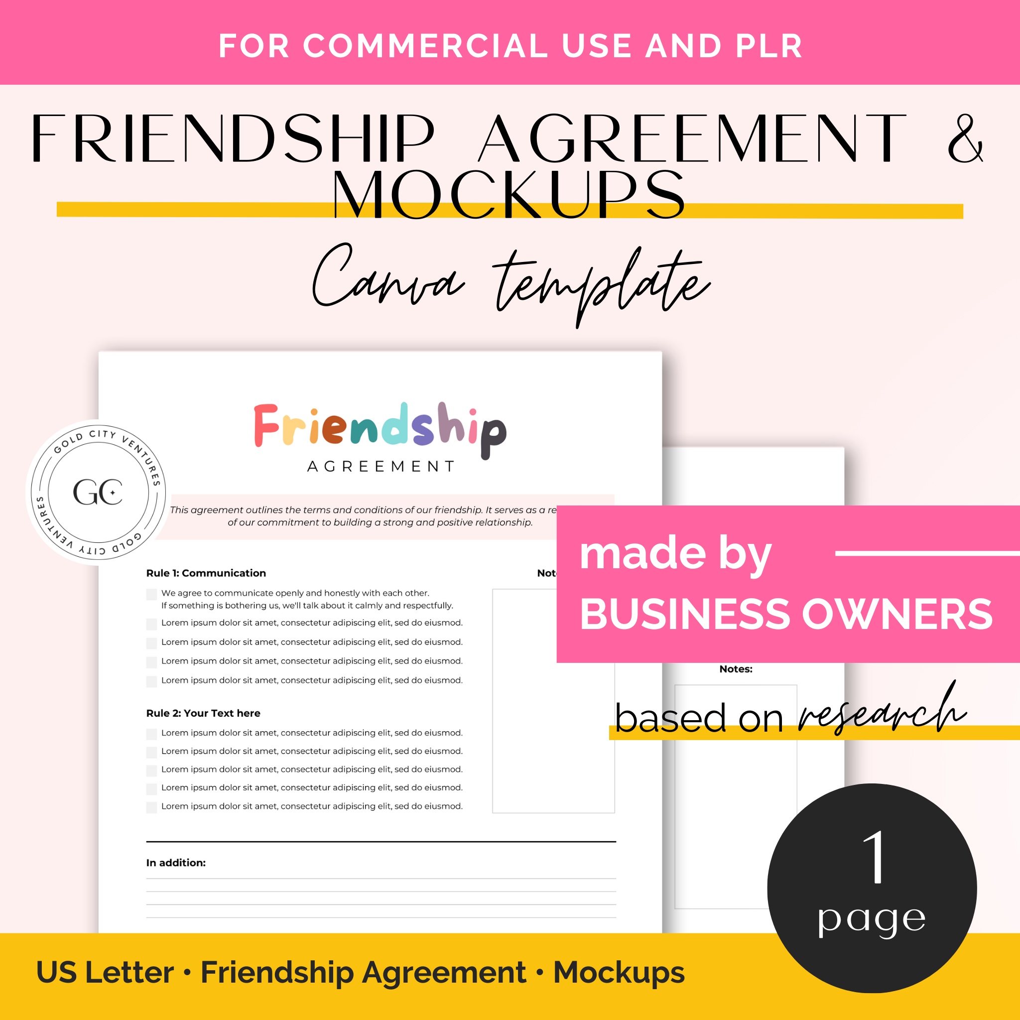 Friendship Agreement and Mockup Templates – Gold City Ventures